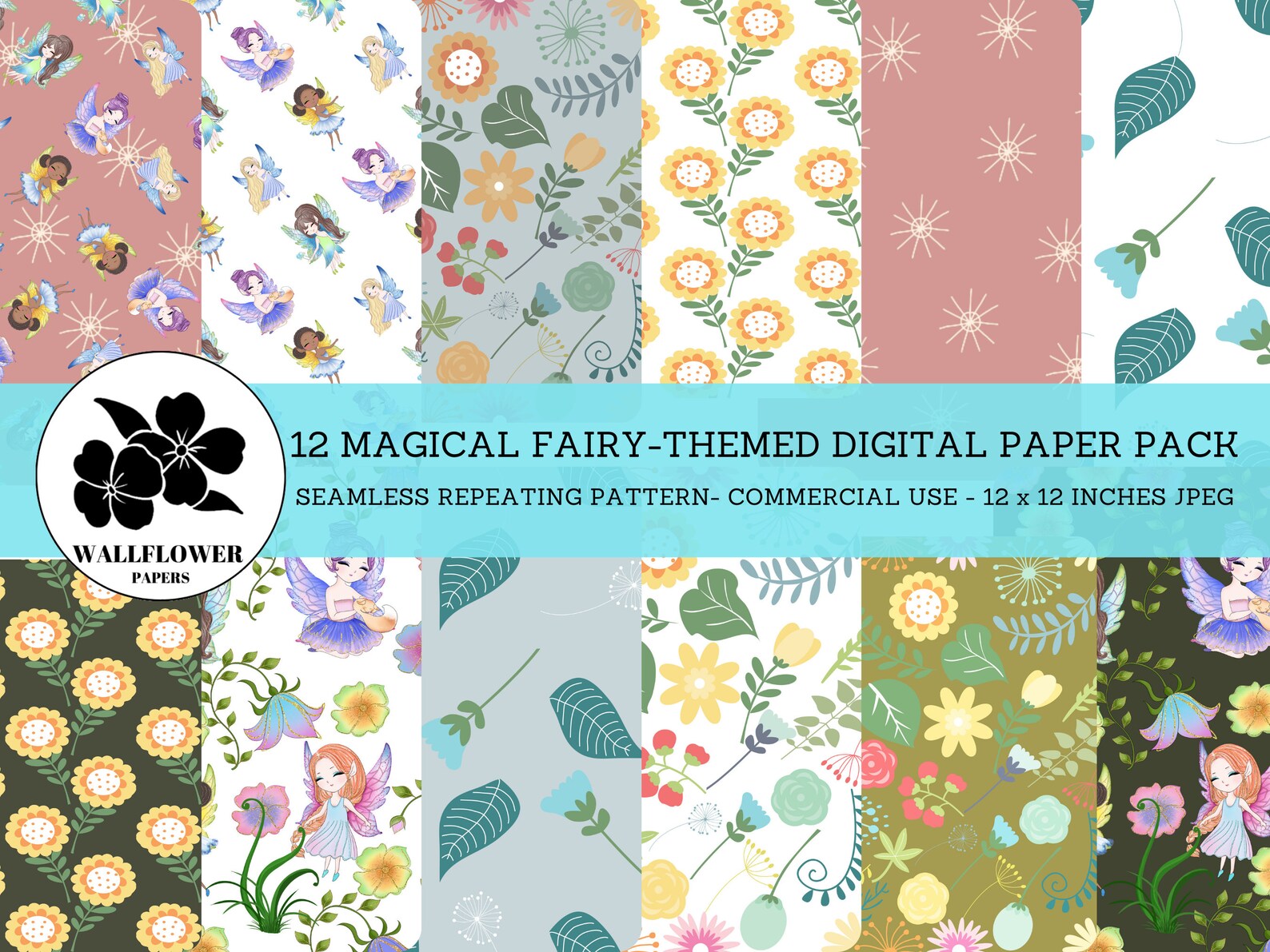 Floral Fairies Seamless Digital Papers, Garden Fairies and Flowers ...
