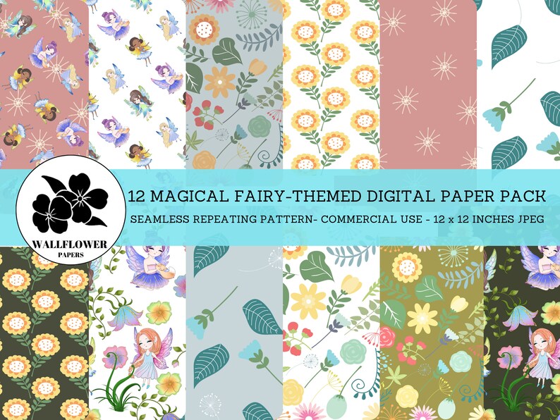 Floral Fairies Seamless Digital Papers, Garden Fairies and Flowers ...