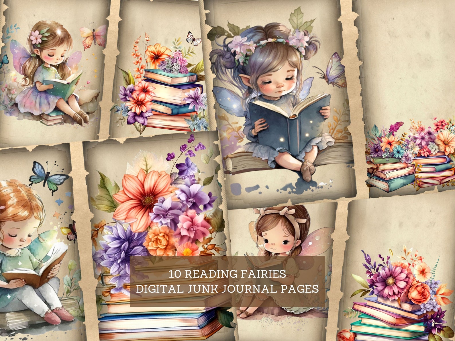 Reading Fairies Junk Journal Pages, Vintage Booklover Junk Journal Kit, Cut Out Sheets, Junk ...