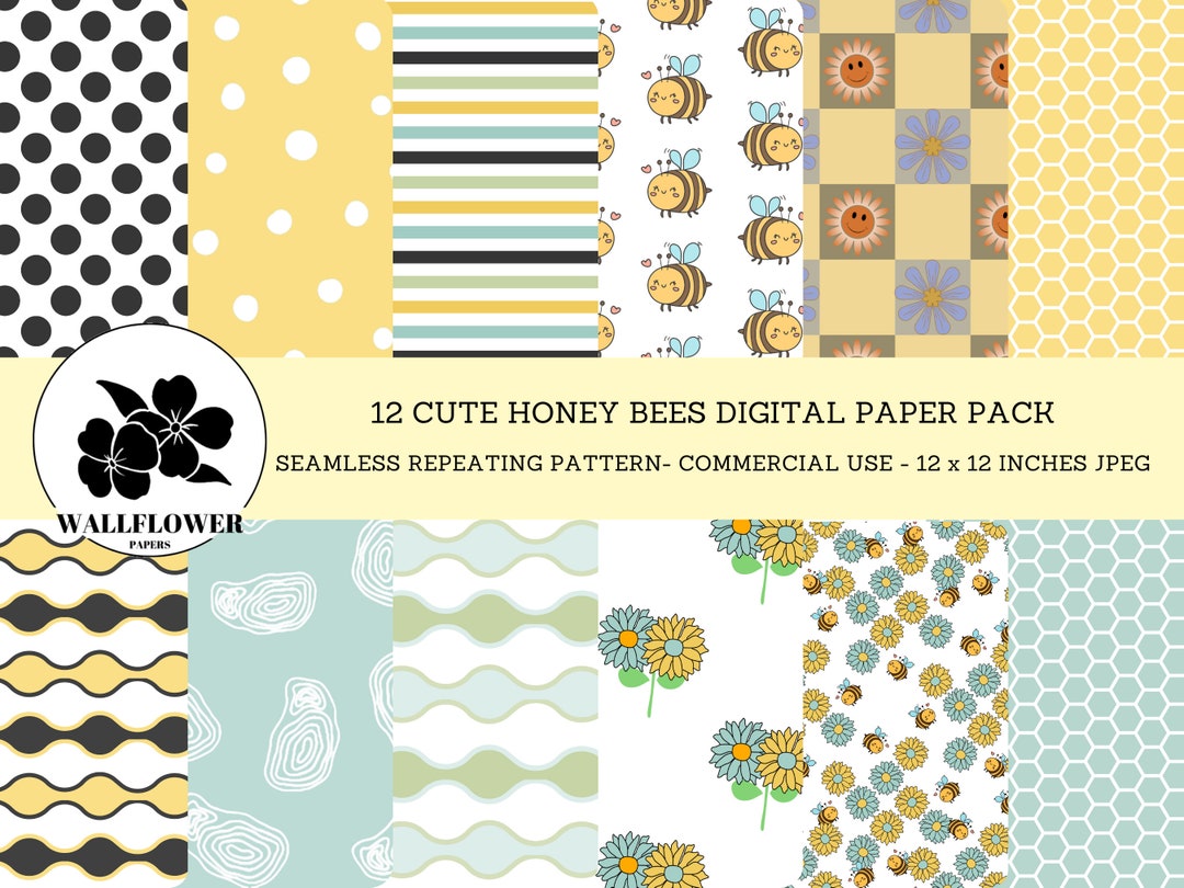 Honey Bee Seamless Digital Papers, Flowers & Beehives Scrapbook Paper ...