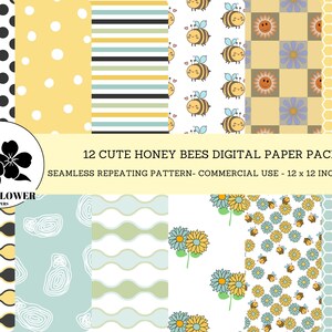 Honey Bee Seamless Digital Papers, Flowers & Beehives Scrapbook Paper ...