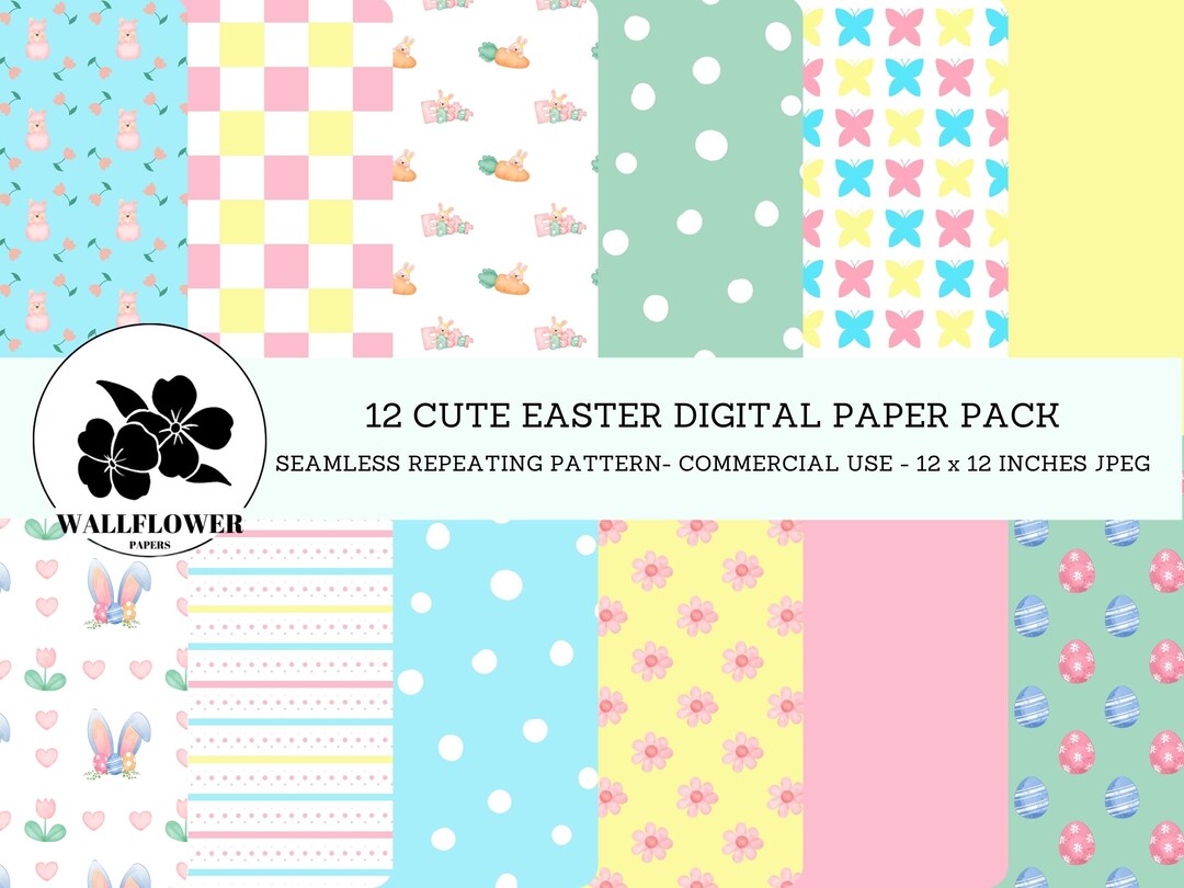 Easter Bunny Seamless Digital Papers, Eggs & Flowers Scrapbook Paper ...