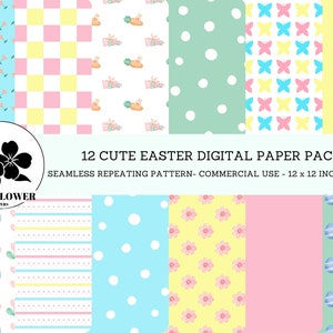 Easter Bunny Seamless Digital Papers, Eggs & Flowers Scrapbook Paper ...