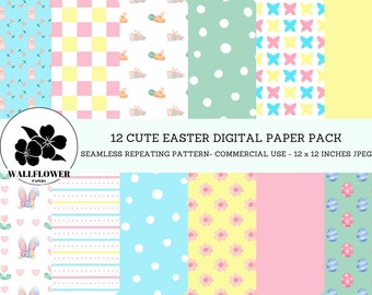 Easter Bunny Seamless Digital Papers, Eggs & Chickens Scrapbook Paper ...