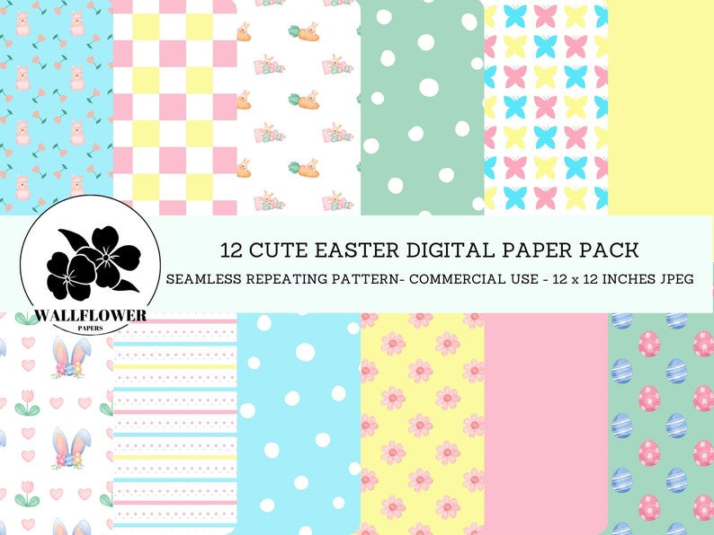 Easter Bunny Seamless Digital Papers, Eggs & Flowers Scrapbook Paper ...
