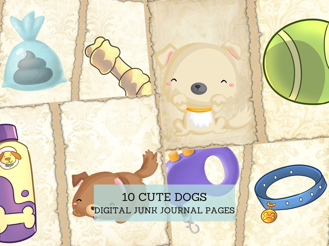 Cute Puppies Junk Journal Pages, Cute Dog Pets Junk Journal Kit, Cut ...