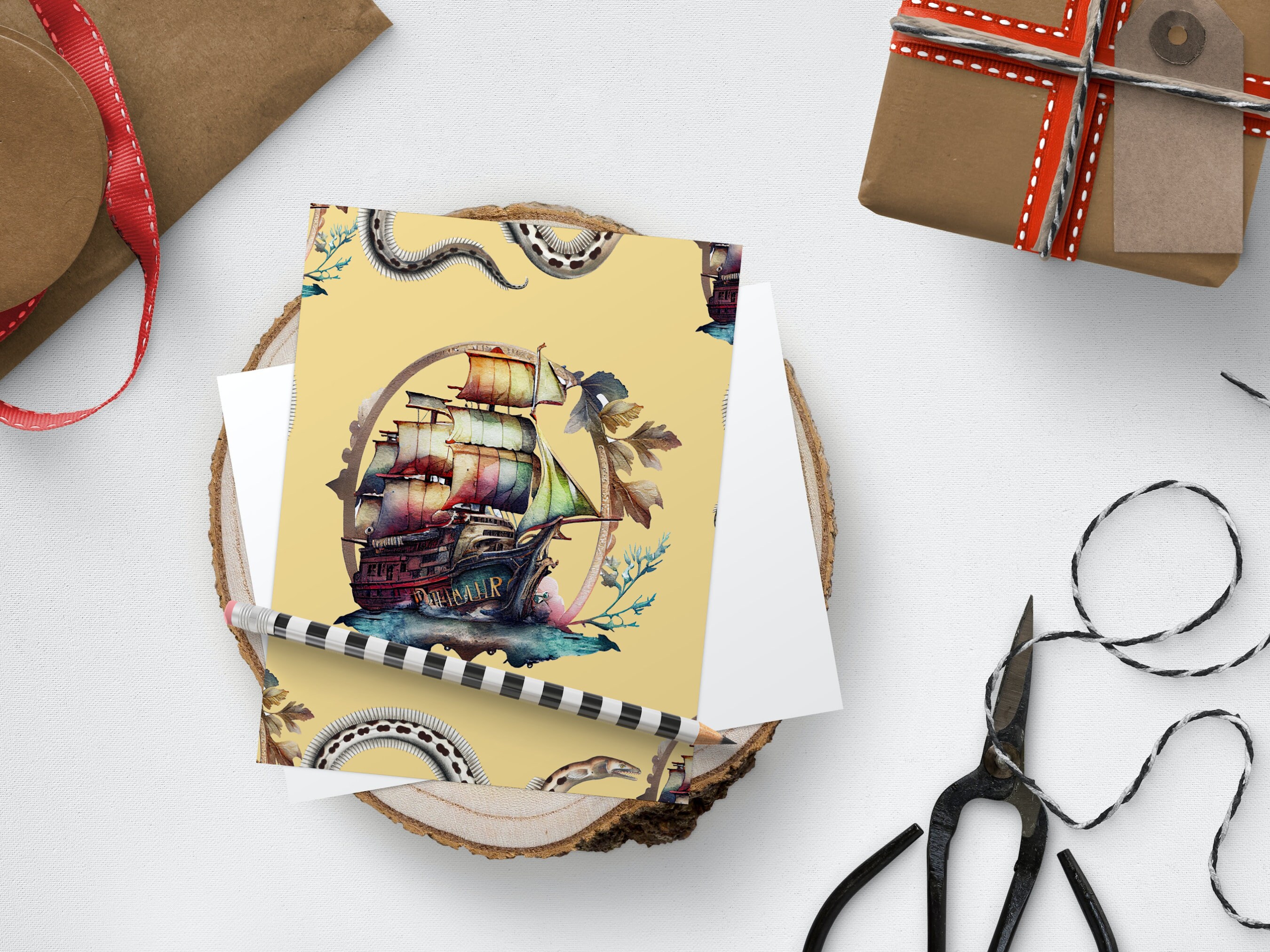 Vintage Nautical Ship and Sea Creatures Seamless Digital Papers, Ships ...