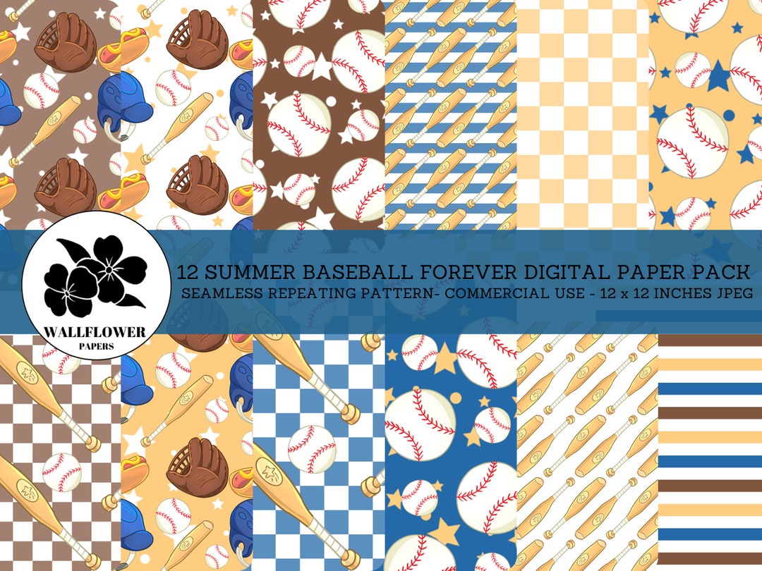 Summer Baseball Forever Seamless Digital Papers, Baseball Bats ...