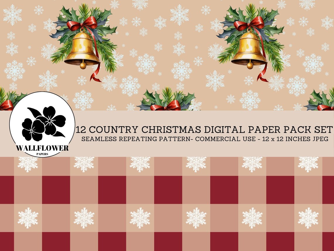 Country Christmas Seamless Digital Papers, Christmas Backgrounds ...