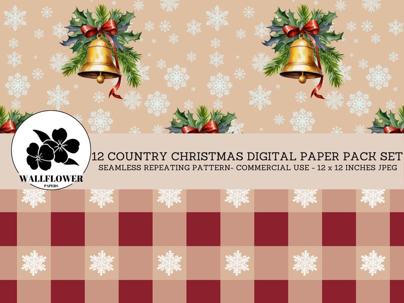 Country Christmas Seamless Digital Papers, Christmas Backgrounds ...