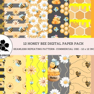 Honey Bee Seamless Digital Papers, Flowers & Bees Scrapbook Paper, Bee ...
