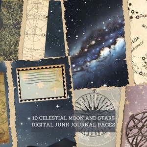 Celestial Moon Stars & Night Sky Junk Journal Pages, Vintage Junk ...