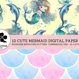 Cute Mermaid Seamless Digital Papers 1, Mermaids and Sea Creatures ...