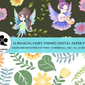 Floral Fairies Seamless Digital Papers, Garden Fairies and Flowers ...