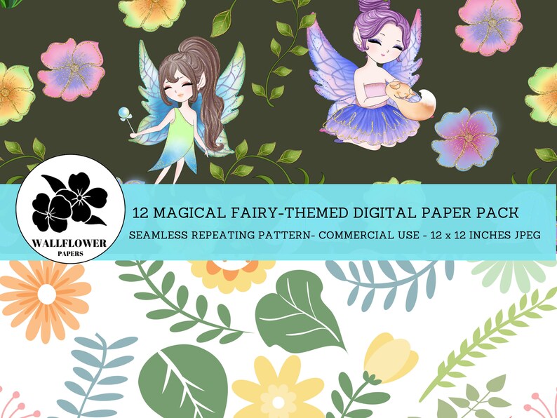 Floral Fairies Seamless Digital Papers, Garden Fairies and Flowers ...