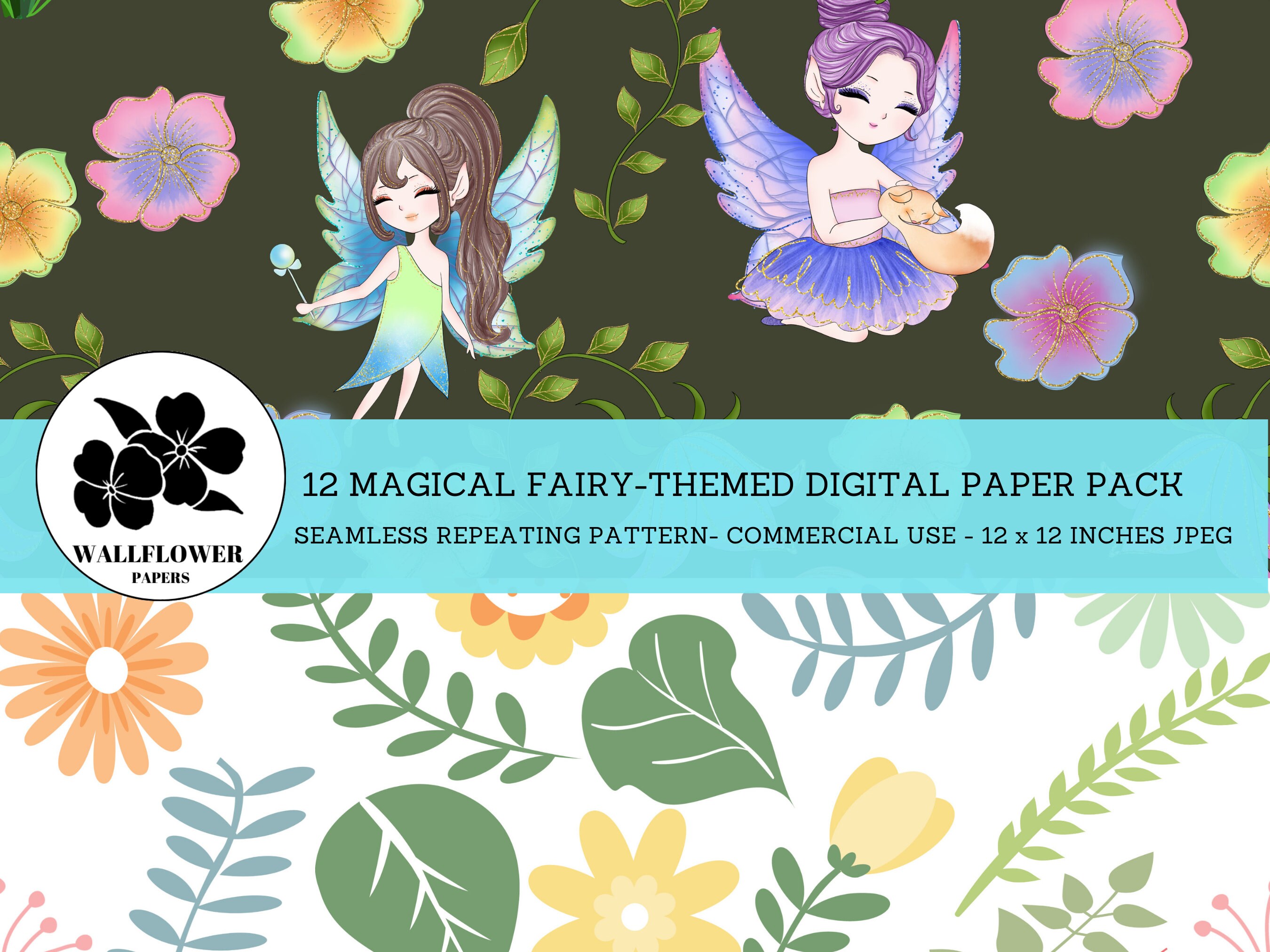 Floral Fairies Seamless Digital Papers, Garden Fairies and Flowers ...