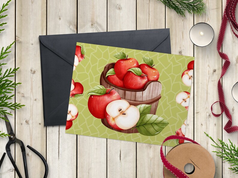 Apples & Blossom Digital Papers, Apple Cuts and Blossoms, Green ...