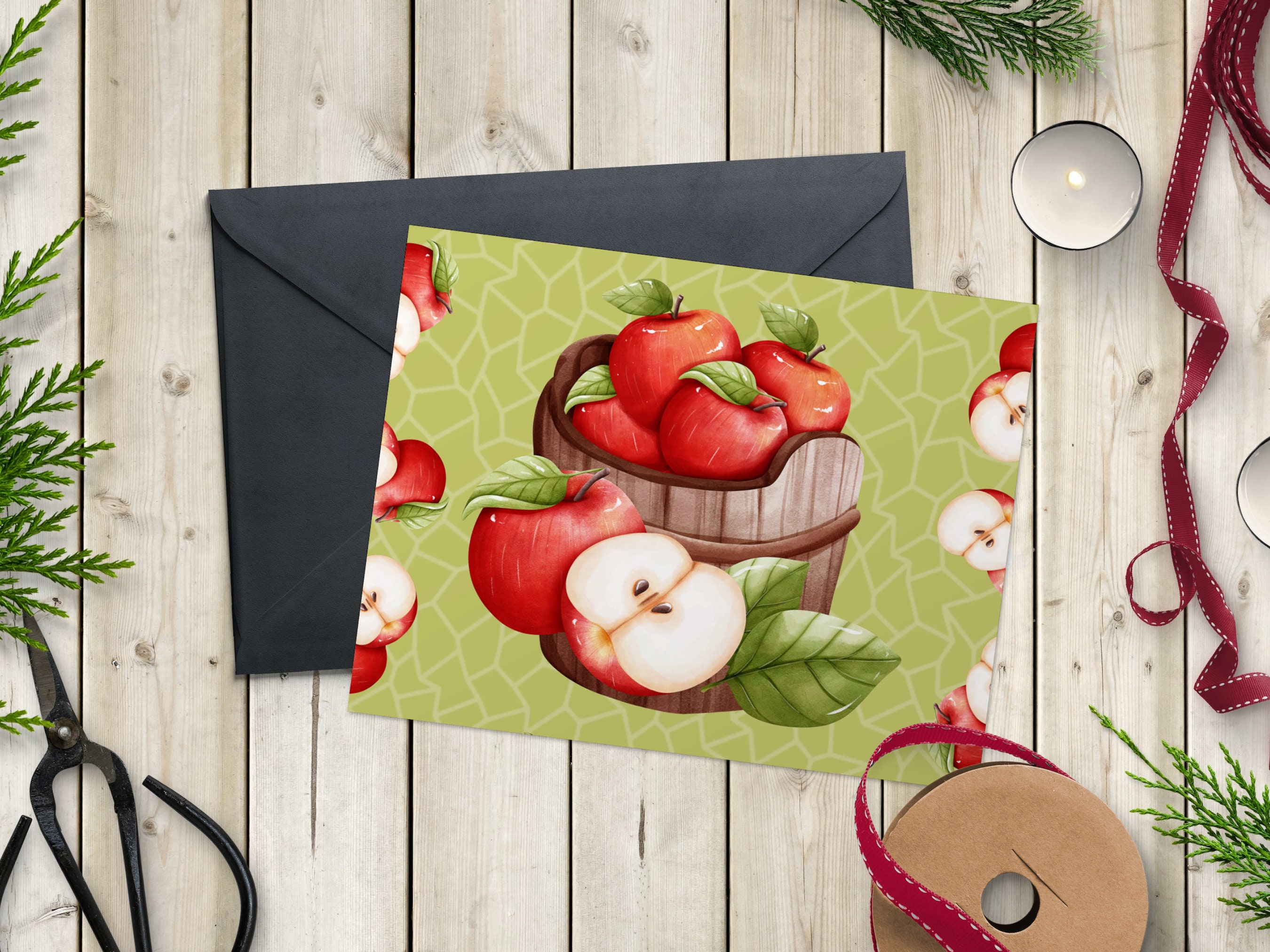 Apples & Blossom Digital Papers, Apple Cuts and Blossoms, Green ...