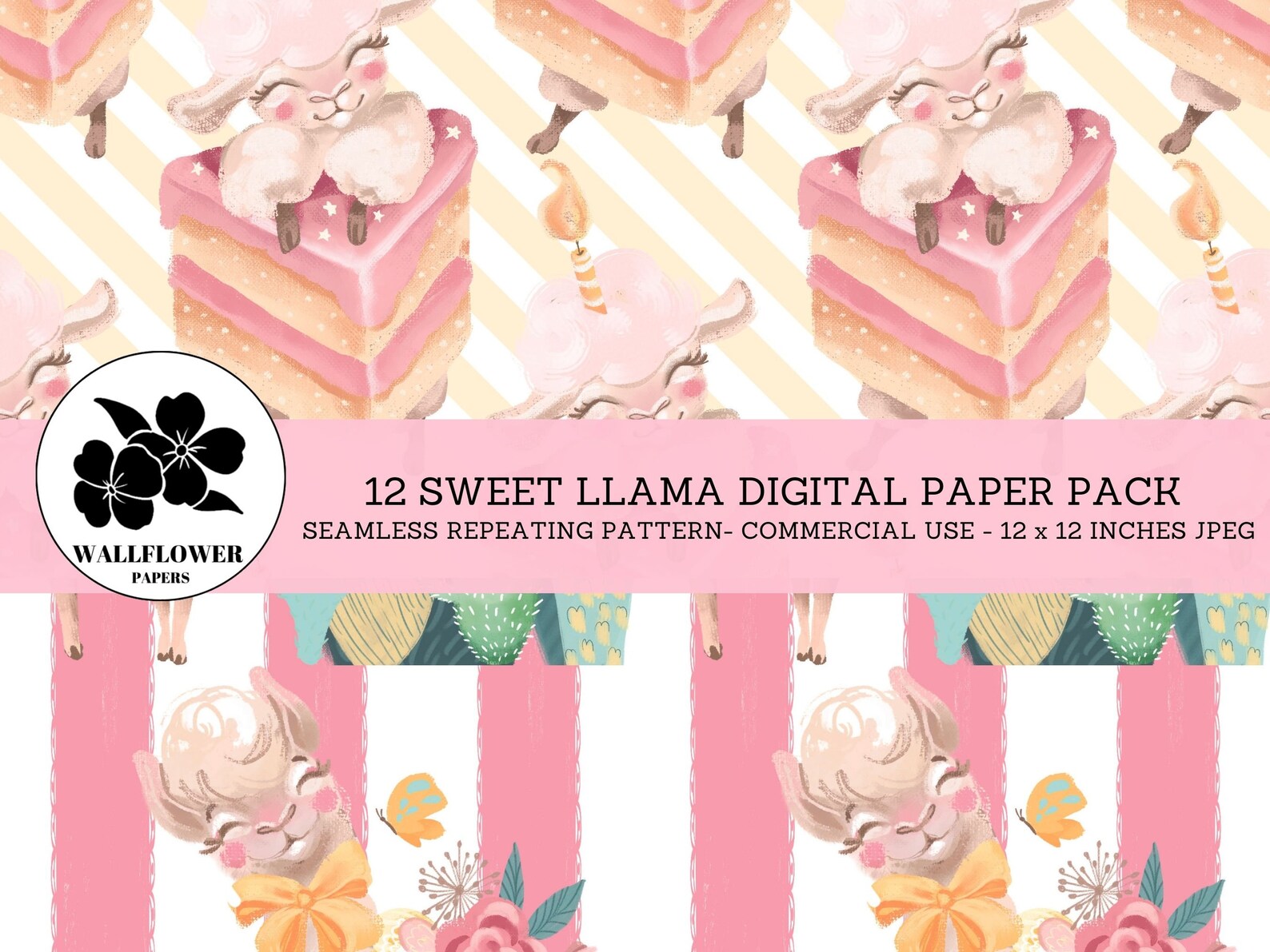 Sweet Llama Seamless Digital Papers, Llamas & Sweet Macarons, Happy ...