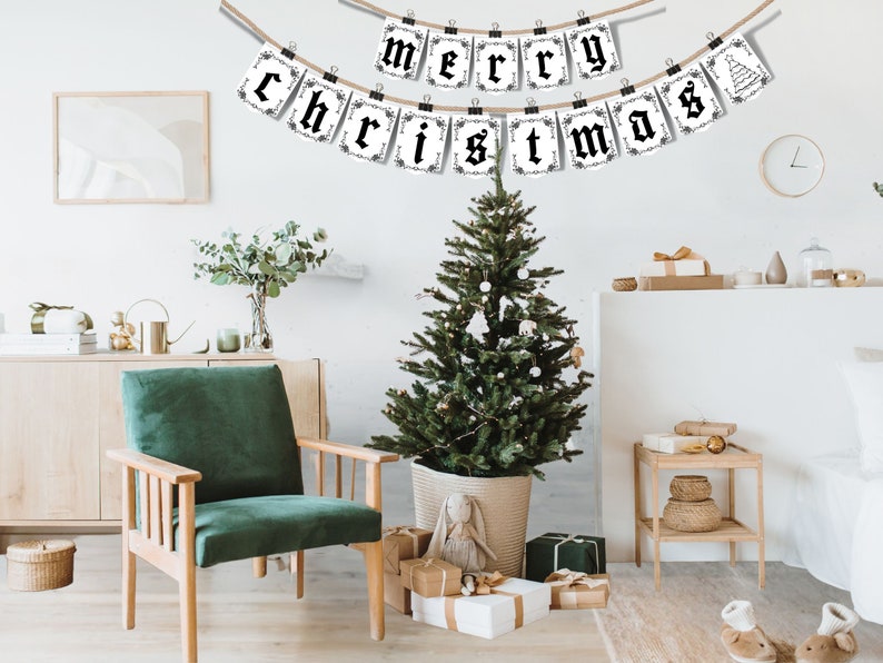 Merry Christmas Banner, Vintage Christmas Garland, Printable Christmas ...