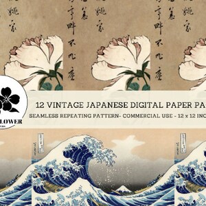 Vintage Japanese Ephemera Digital Papers, Japanese Women and Flowers ...