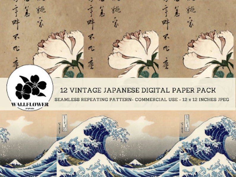 Vintage Japanese Ephemera Digital Papers, Japanese Women and Flowers ...