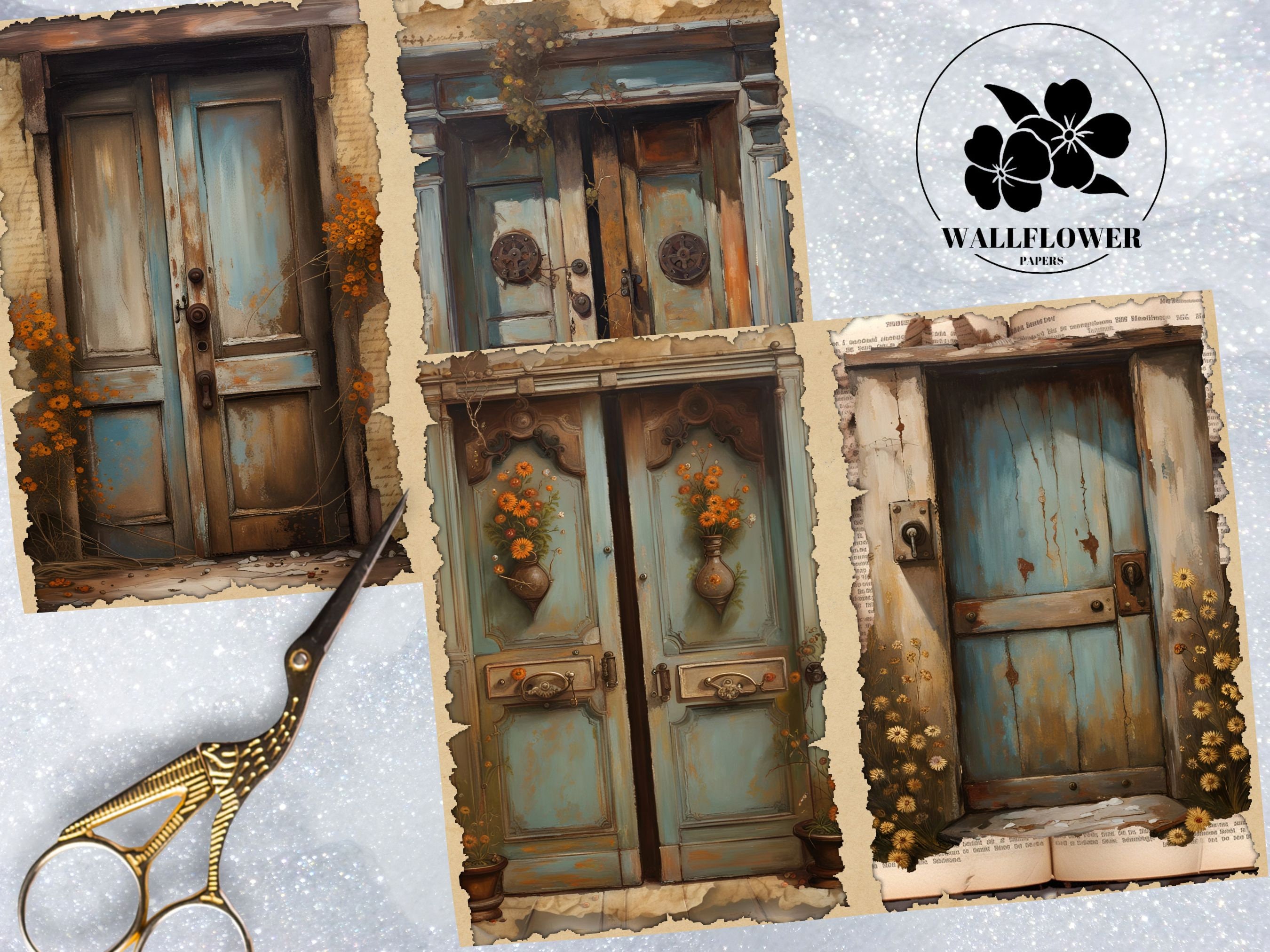 Vintage Wooden Doors Junk Journal Pages, Aged Rustic Doors Junk Journal ...