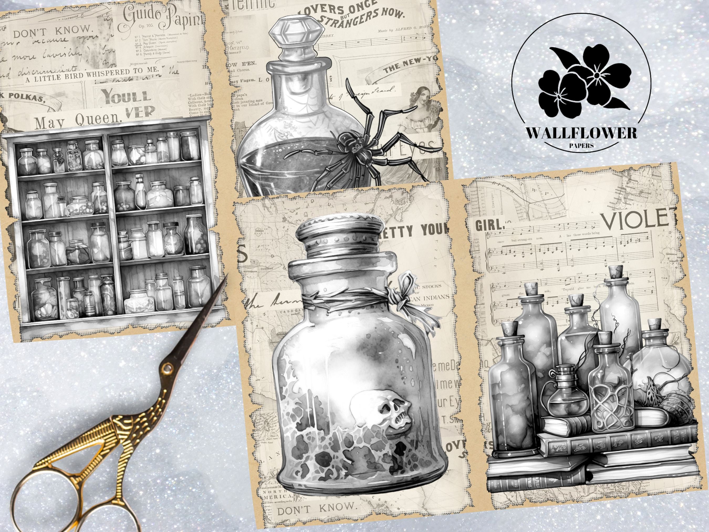 Mystical Magic Potions Junk Journal Pages, Vintage Apothecary Junk ...