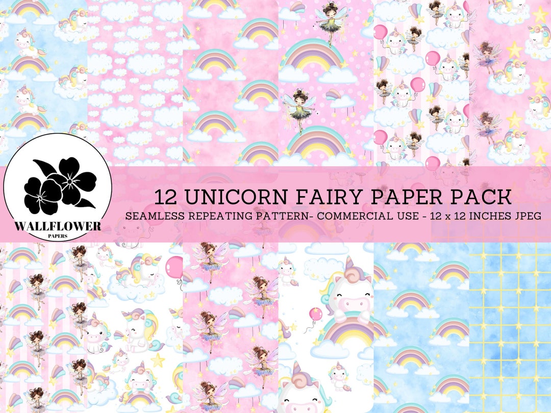 Unicorn Fairy Seamless Digital Papers, Unicorns and Fairies, Nursery ...