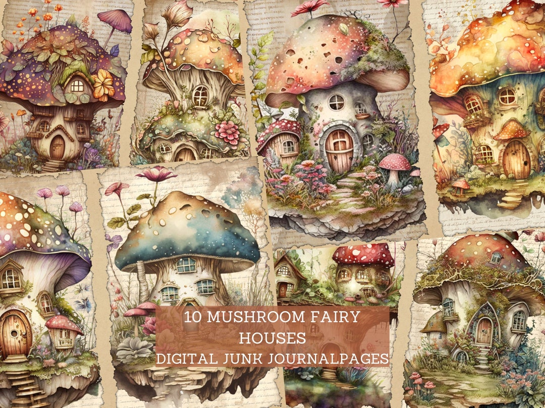 Mushroom Fairy Houses Junk Journal Pages, Watercolor Fantasy Junk ...