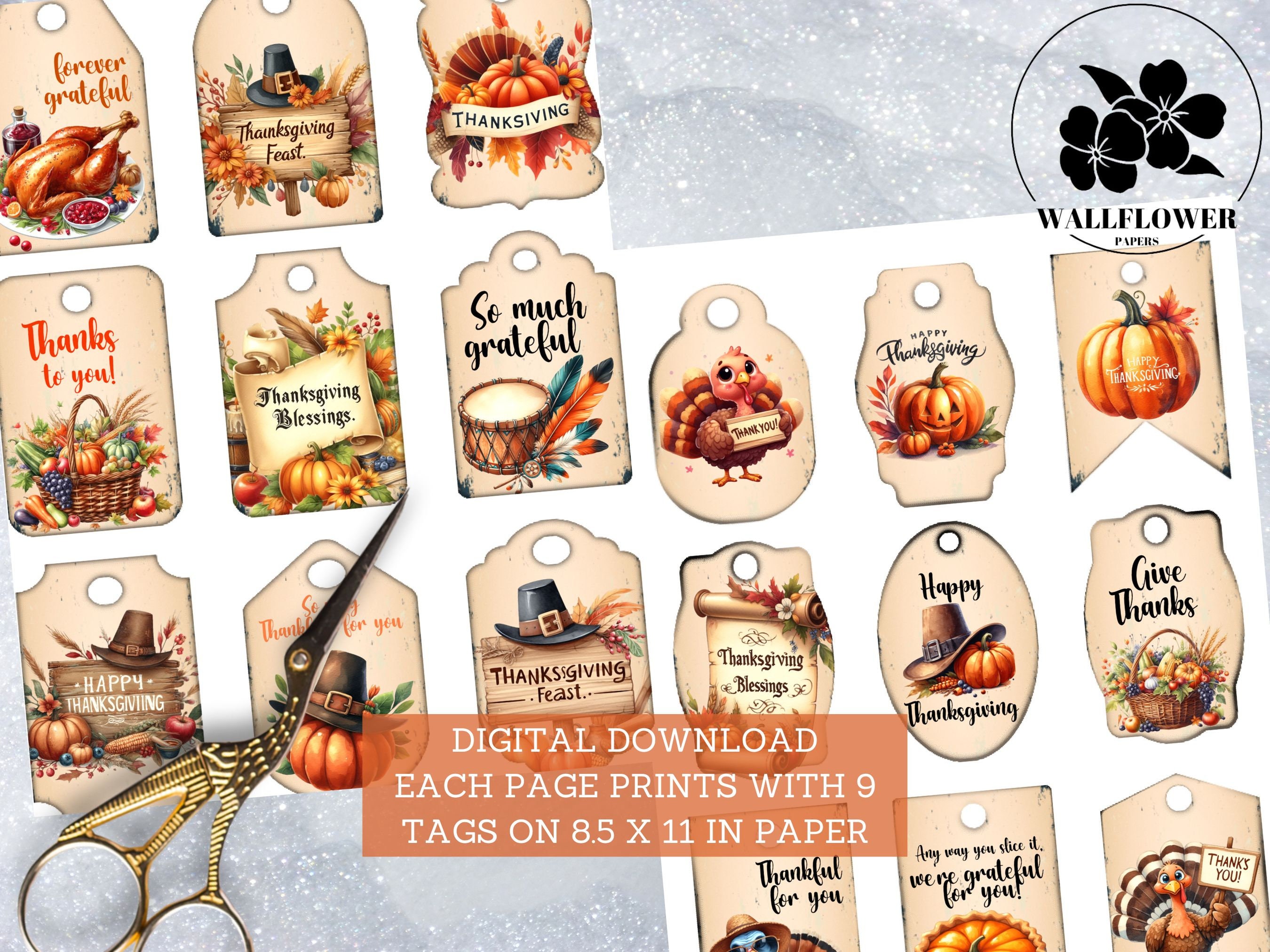 Thanksgiving Printable Tags, Thanksgiving Day Digital Gifts Tags ...