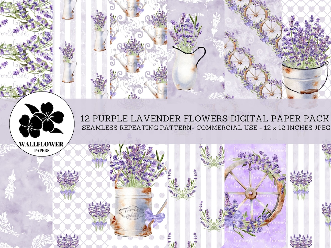 Purple Lavender Flowers Seamless Digital Papers, Purple Lavender ...