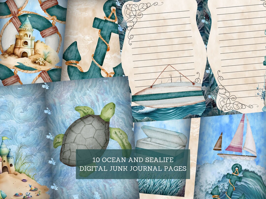 Ocean & Sea Life Junk Journal Pages, Vintage Nautical Junk Journal Kit ...