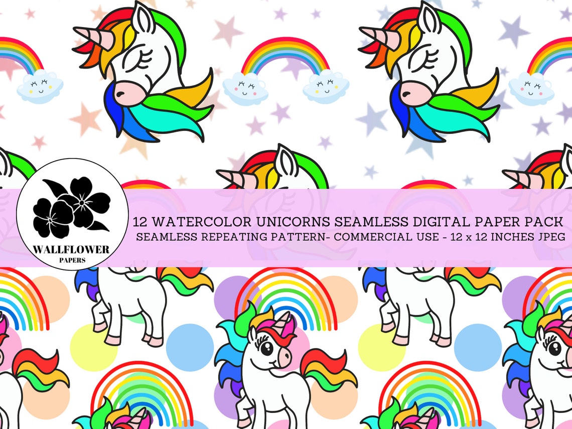 Rainbow Unicorns Seamless Digital Papers, Unicorns and Rainbows ...
