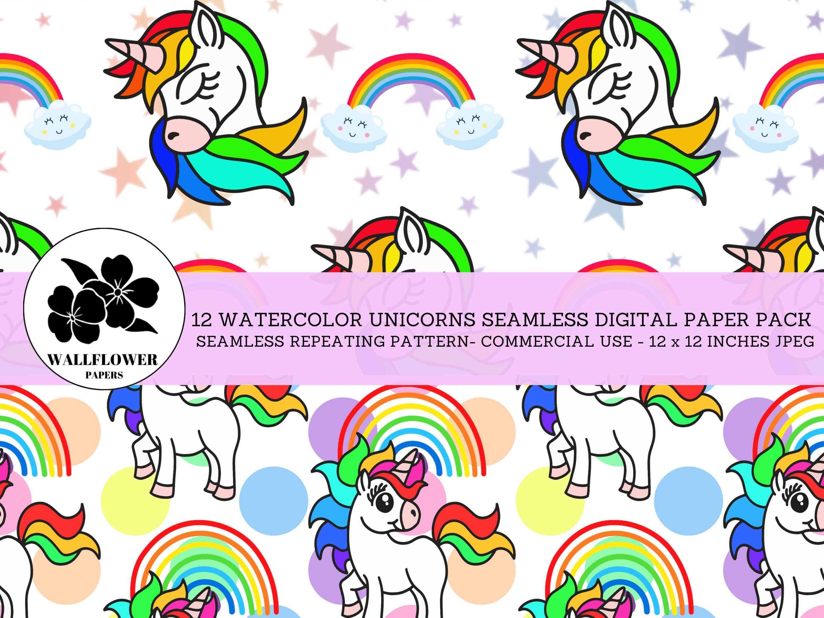 Rainbow Unicorns Seamless Digital Papers Unicorns and - Etsy