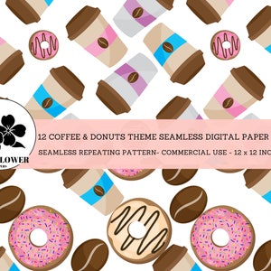 Coffees and Donuts Seamless Digital Papers, Coffees Mugs and Glazed ...
