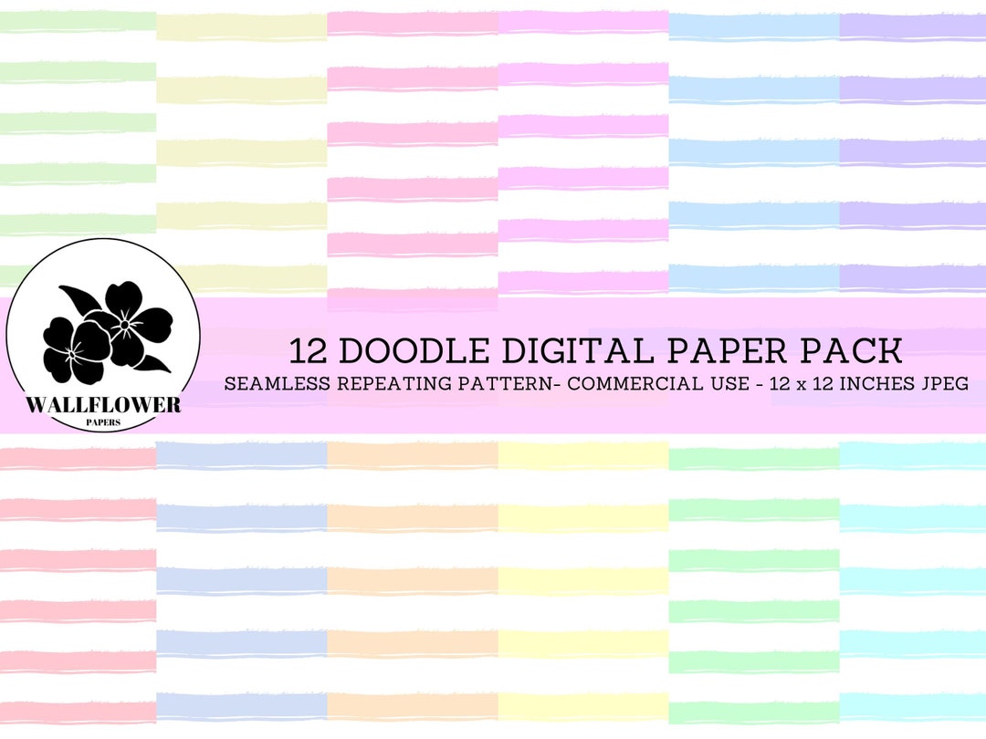 Watercolor Stripes Seamless Digital Papers, Pastel and White Striped ...