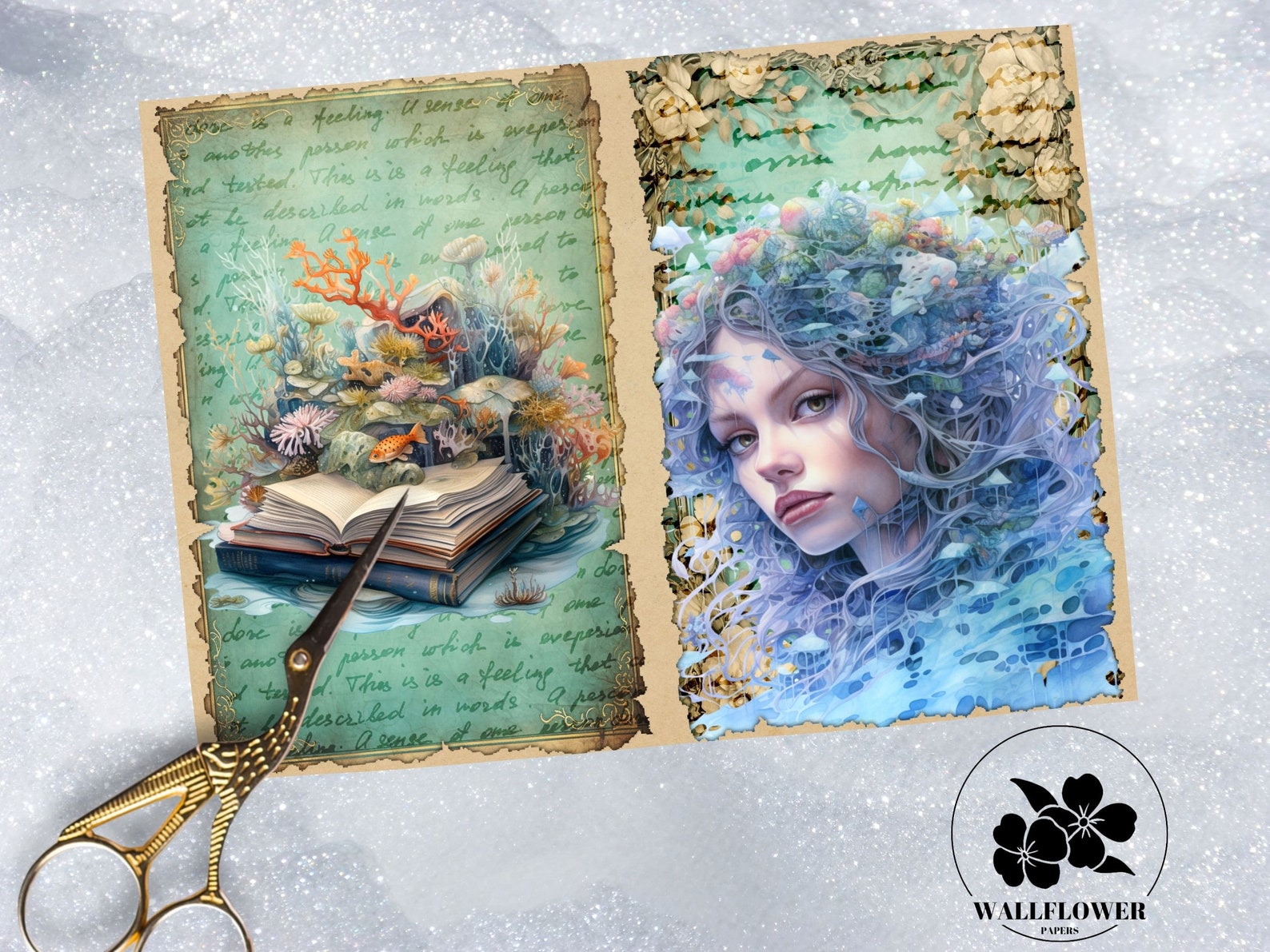 Ocean Secret Mermaid Junk Journal Pages, Life Underwater Junk Journal ...