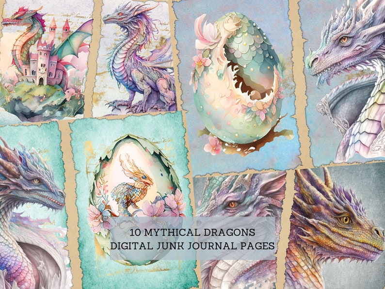 Mythical Dragons Junk Journal Pages, Vintage Fantasy Dragon Junk ...