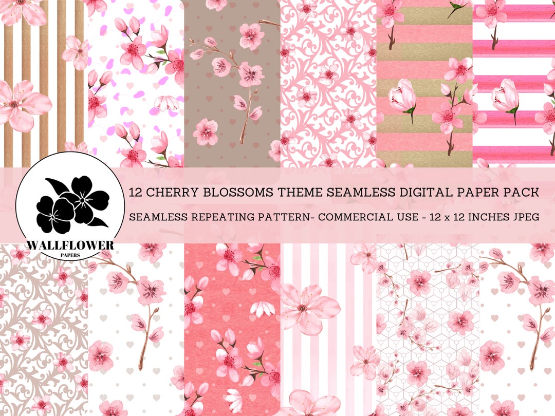 Cherry Blossom Spring Digital Papers, Sakura Pink Cherry Blossom, Pink ...