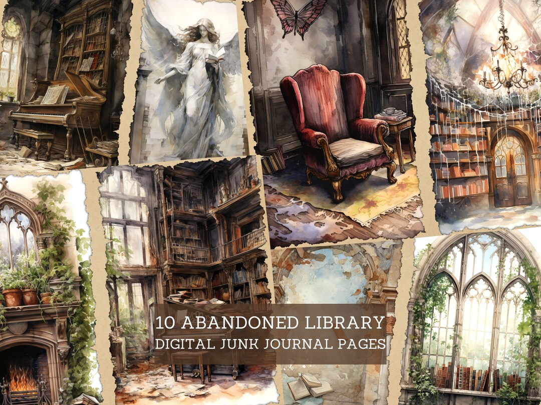Abandoned Library Junk Journal Pages, Vintage Bookshelf Junk Journal ...
