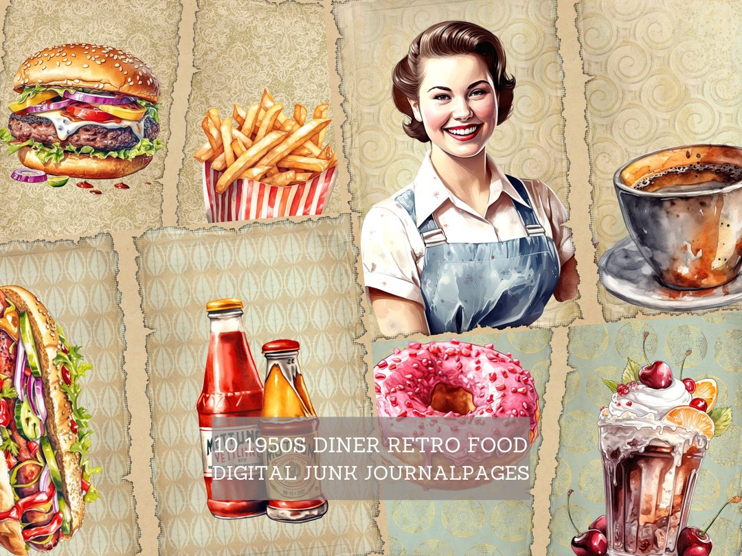 1950s Diner Retro Food Junk Journal Pages, Vintage Restaurants Junk ...