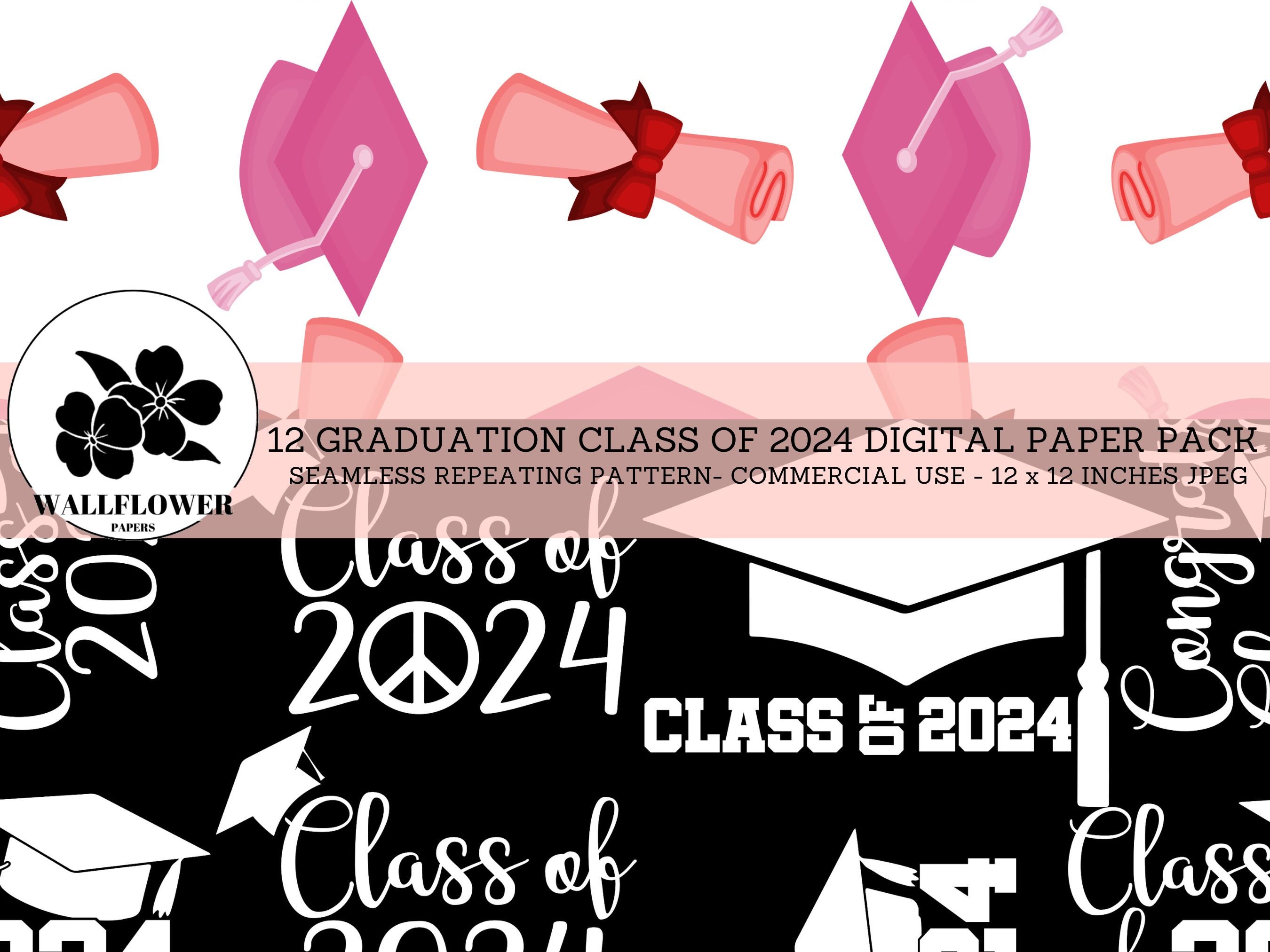 Class of 2024 Graduation Seamless Digital Papers, Graduation Hat ...