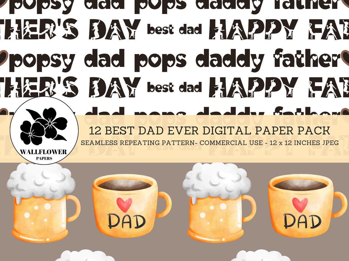 Best Dad Ever Seamless Digital Papers, Mustache & Mugs, Father's Day ...