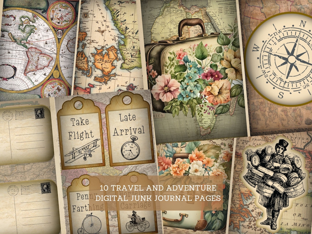Travel & Adventure Junk Journal Pages, Vintage Travel Junk Journal Kit ...