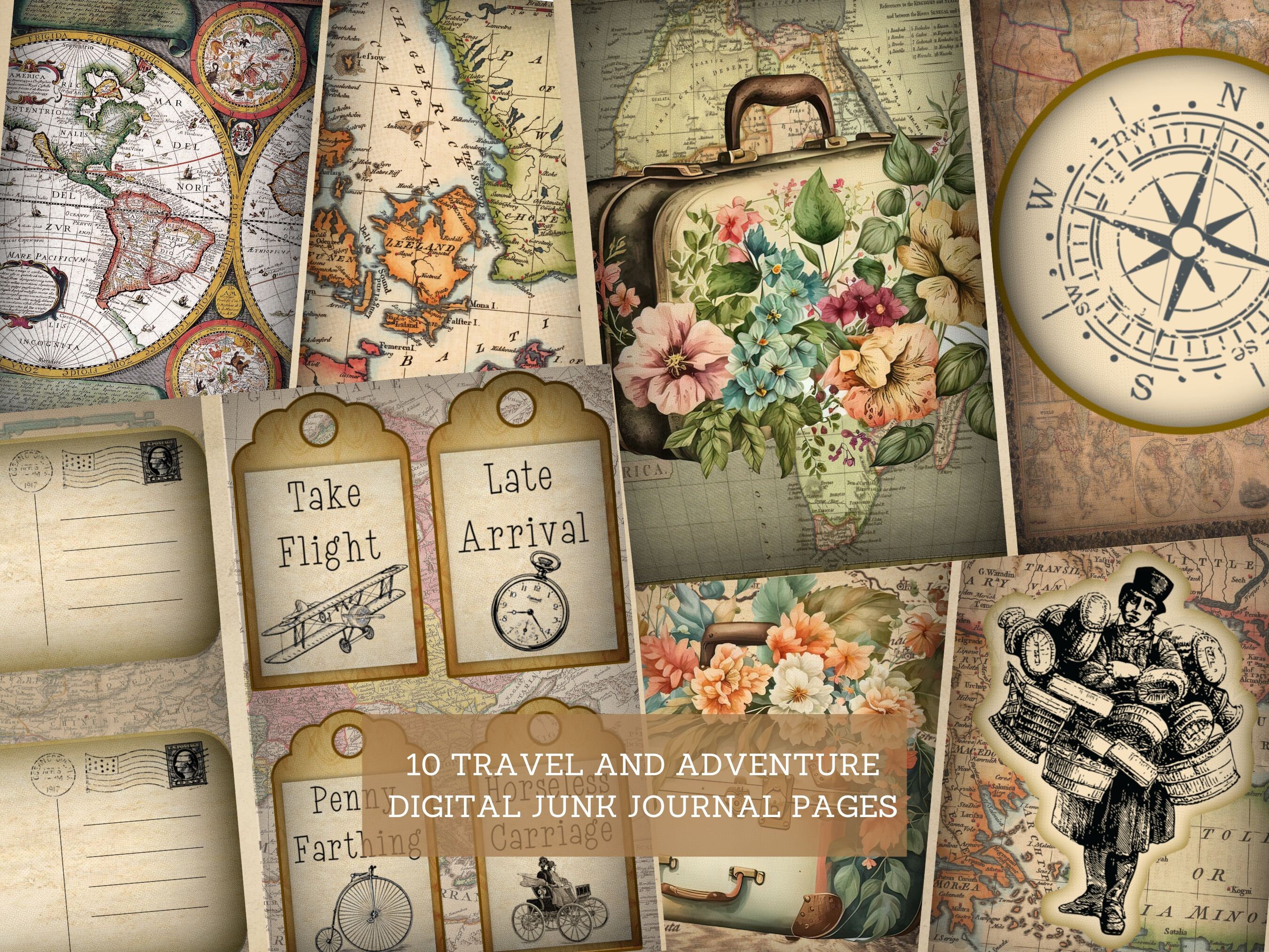 Travel & Adventure Junk Journal Pages, Vintage Travel Junk Journal Kit ...