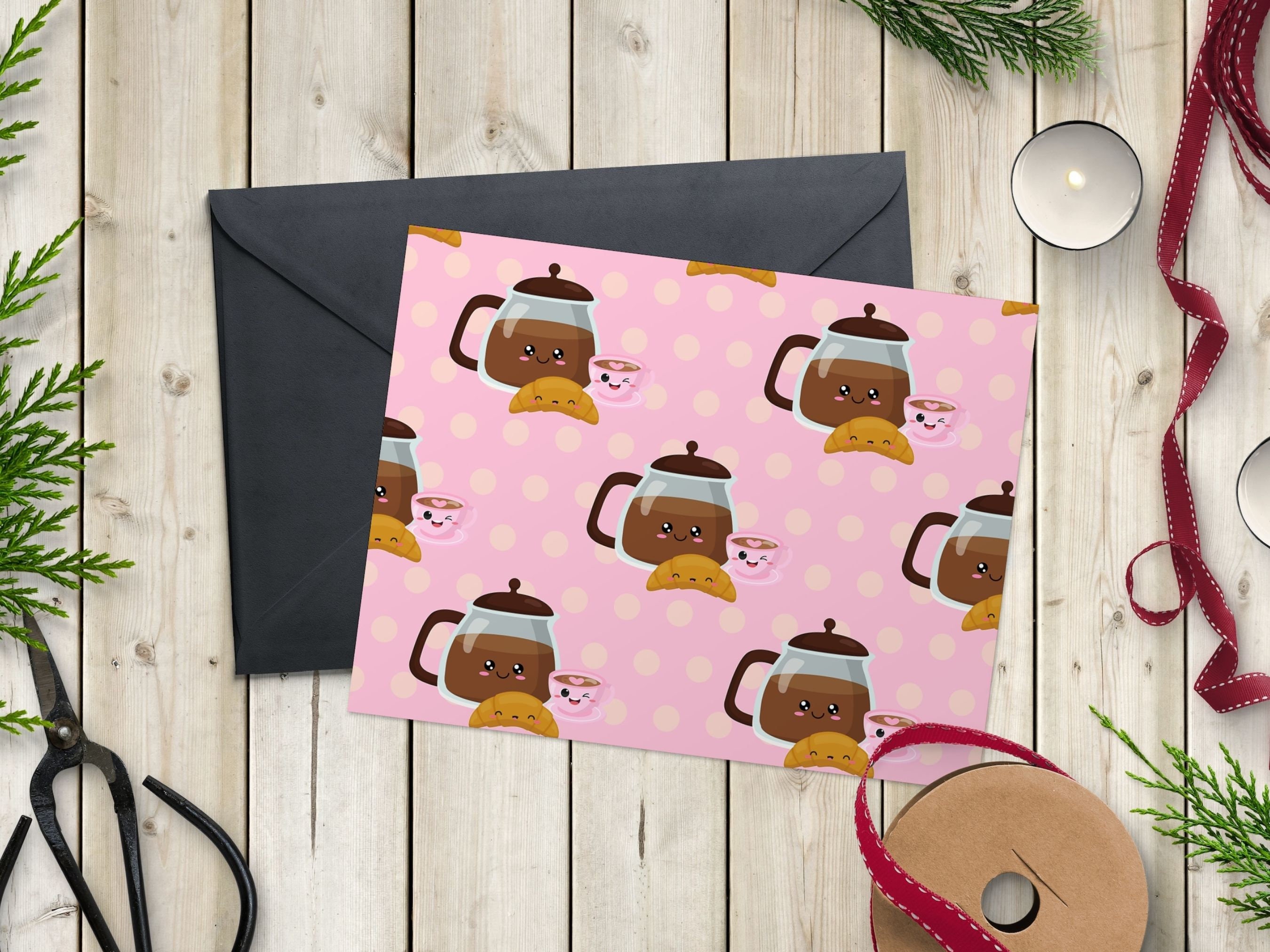 Cute Kawaii Coffee Seamless Digital Papers, Coffee Cups and Pastries ...