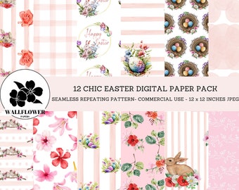 Easter Bunny Seamless Digital Papers, Eggs & Chickens Scrapbook Paper ...
