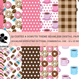 Coffees and Donuts Seamless Digital Papers, Coffees Mugs and Glazed ...