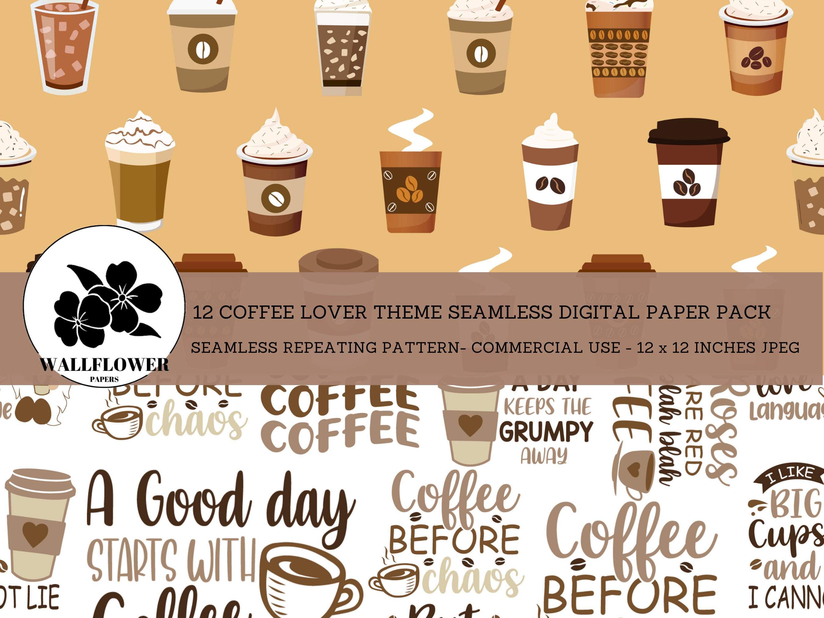 Coffee Lover Seamless Digital Papers, Coffee Cups and Beans, Coffee ...